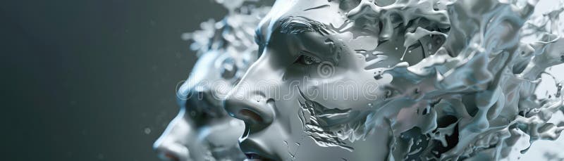 A Beautiful Highly Detailed 3D Rendering of Two Faces Made of Liquid ...