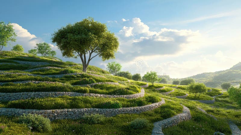 A Beautiful Hill with a Majestic Tree Signifying Carbon Neutrality and ...