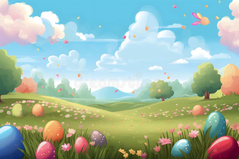 Beautiful Hillside Easter Theme Spring Cute Animated Cartoon Stock ...