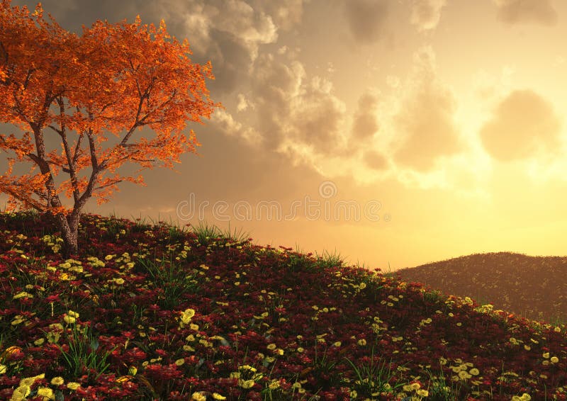 A beautiful hillside view stock illustration. Illustration of hill ...