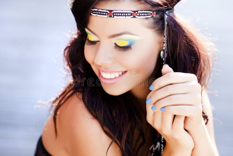 Beautiful Hippie Woman Smiling Natural Stock Photo - Image of revival ...