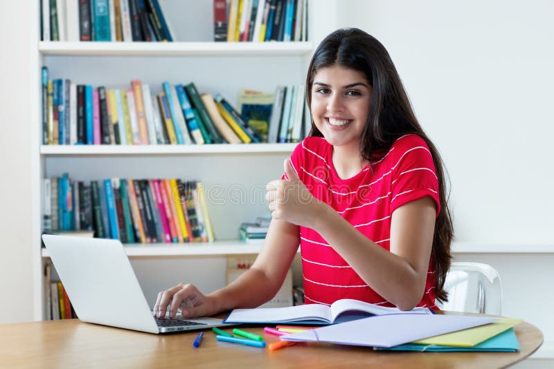 Beautiful Hispanic Female Student Learning Language Online Using ...