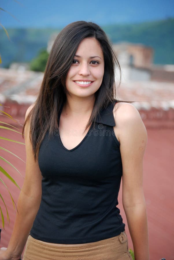 Beautiful Hispanic Women Sitting Outside Stock Image - Image of outside ...