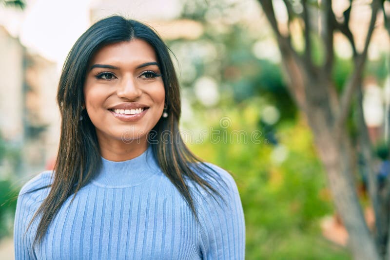 Beautiful Hispanic Woman Smiling Confient at the Park Stock Image ...