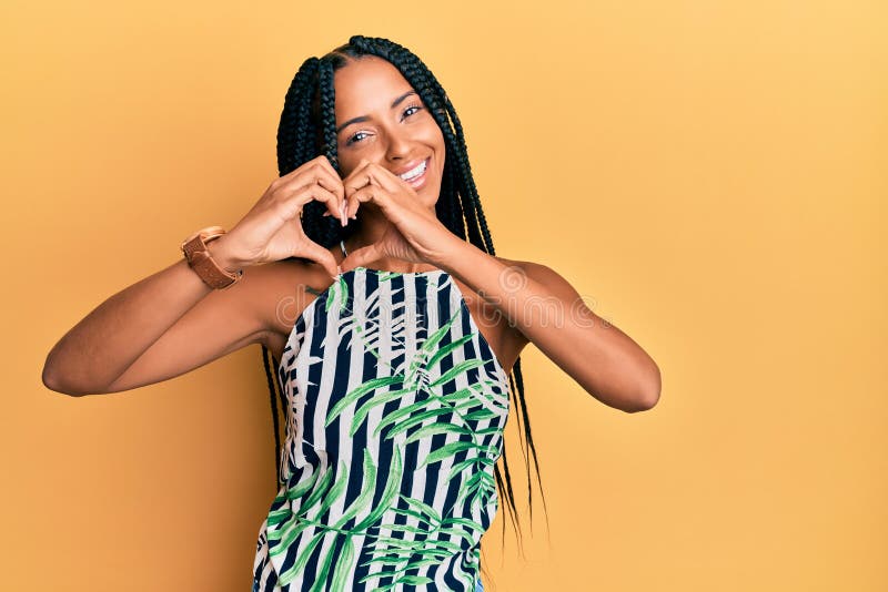 Beautiful Hispanic Woman Wearing Summer Dress Smiling In Love Showing