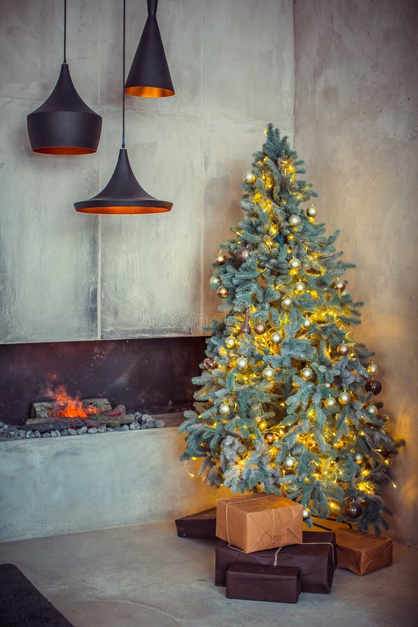 Beautiful Holiday Decorated Room with Christmas Tree Editorial Stock ...
