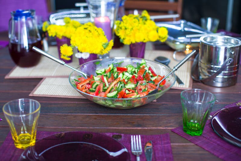 Beautiful Home Served Table for Dinner on the Veranda Stock Photo ...