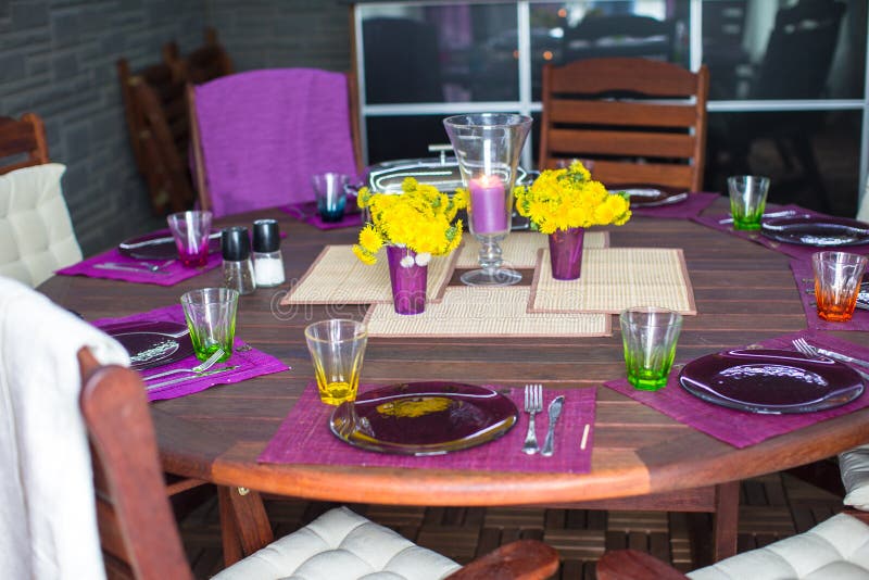 Beautiful Home Served Table for Dinner on the Veranda Stock Photo ...