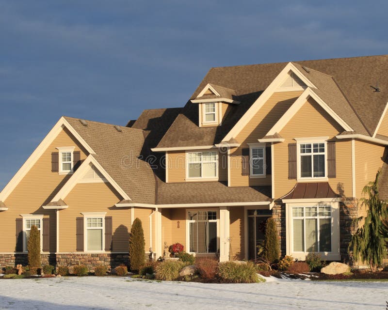 Beautiful home in winter stock photo. Image of deluxe - 4205020