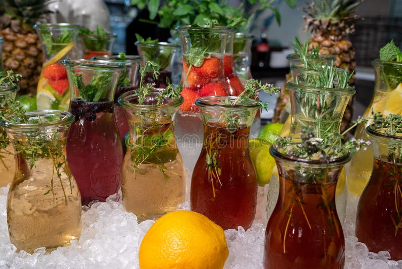 Beautiful Homemade Hearbal Tea Infusions on Ice with Fruit and ...