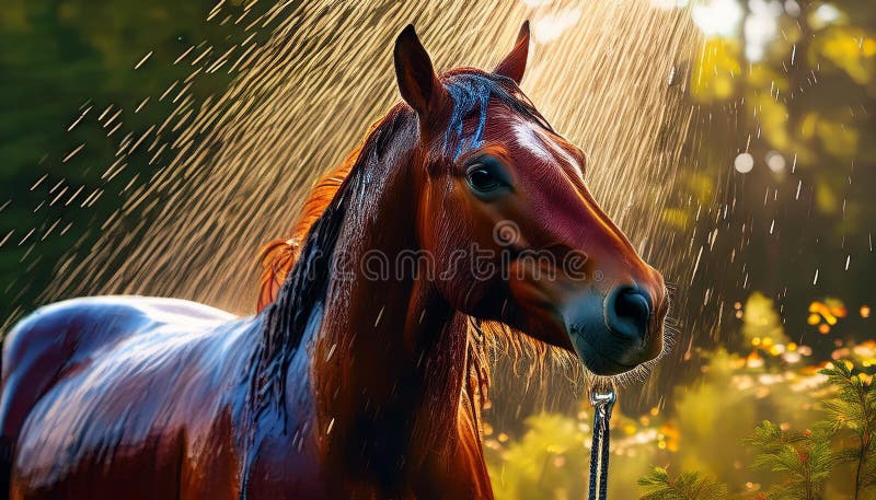 Beautiful Horse Under the Shower AI Generated Stock Illustration ...