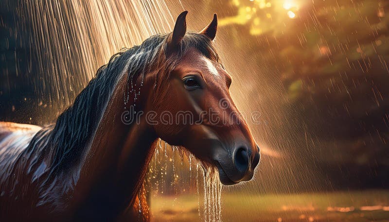 Beautiful Horse Under the Shower AI Generated Stock Illustration ...