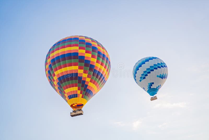 Beautiful Hot Air Balloons Over Blue Sky Stock Photo - Image of ride ...