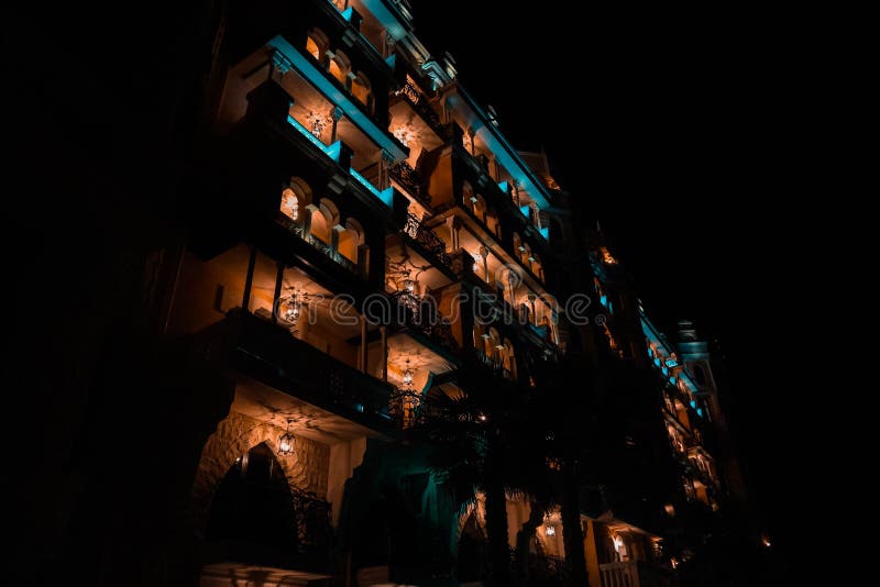 Beautiful Hotel Building at Night in Bulgaria Stock Image - Image of ...