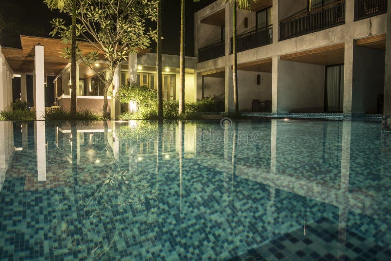 Beautiful Hotel Pool Villa at Night Stock Image - Image of swimmingpool ...