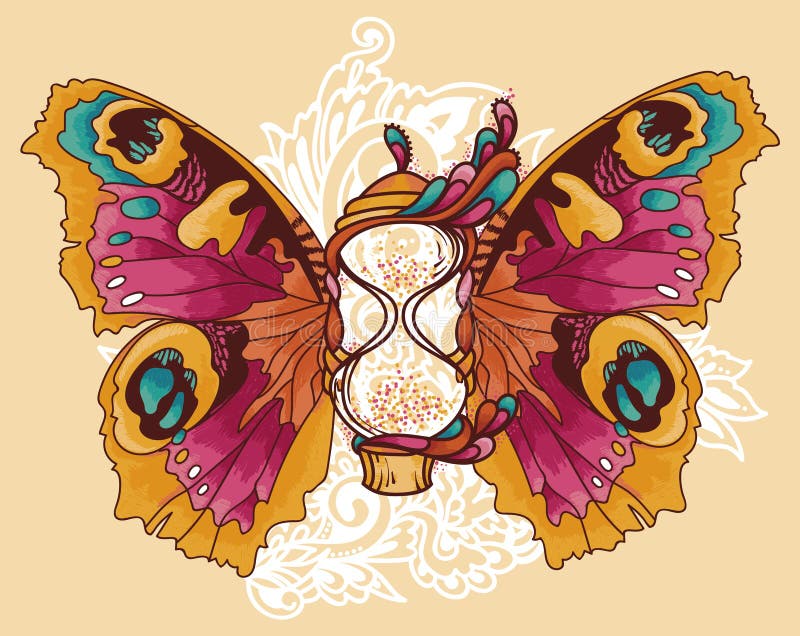 Beautiful Hourglass with Butterfly Wings Stock Vector - Illustration of ...