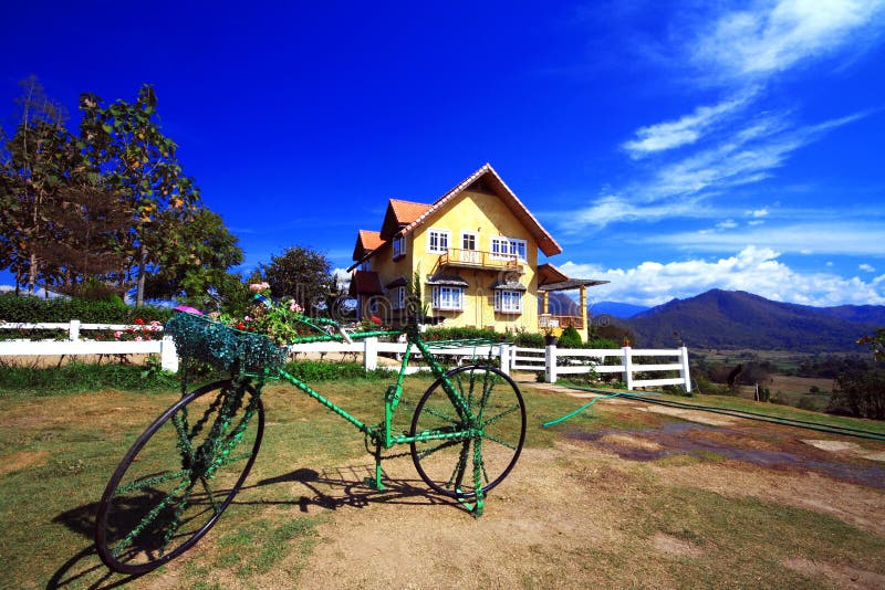 Beautiful House and Bicycle Stock Photo - Image of mansion, real: 19266548