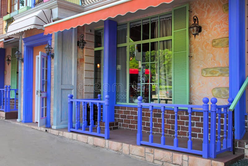 Beautiful House with Blue Terrace Stock Photo - Image of fenestration ...