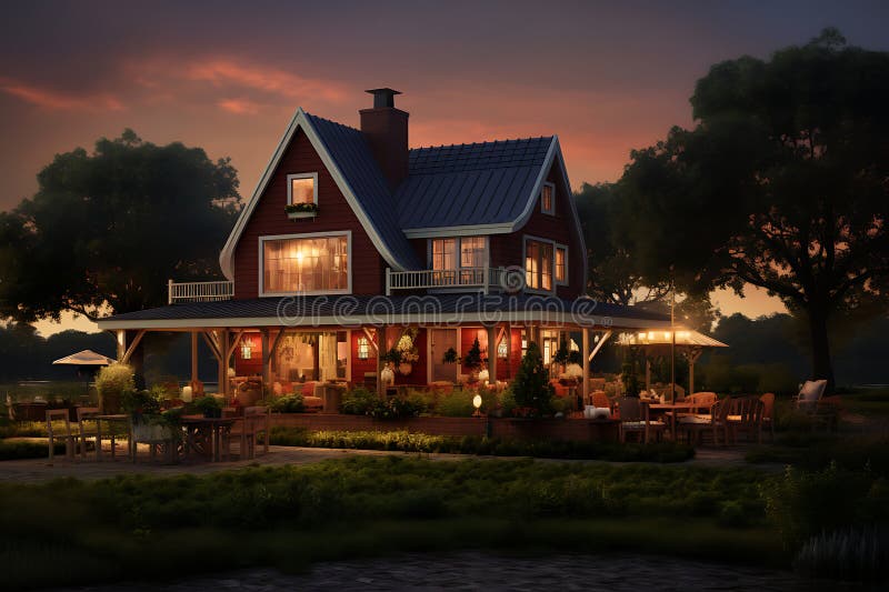 Beautiful House in the Countryside at Night with a Full Moon Stock ...