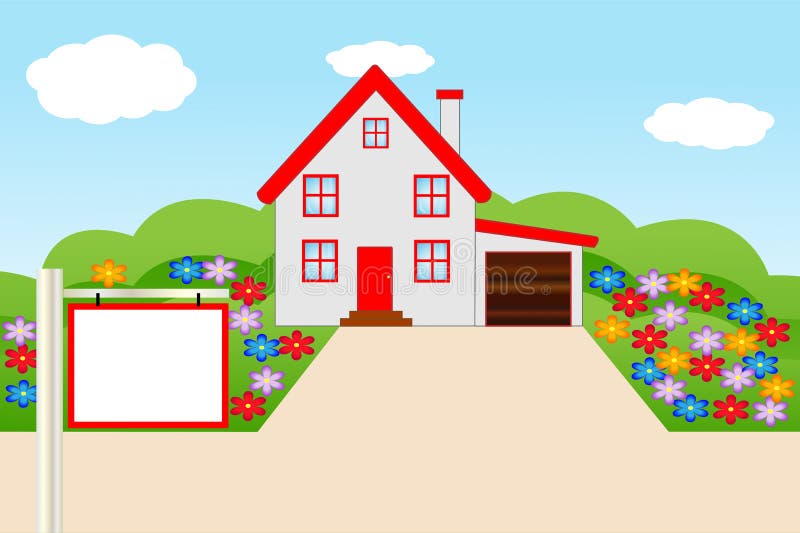 Beautiful House with a Flowering Garden Stock Vector - Illustration of ...