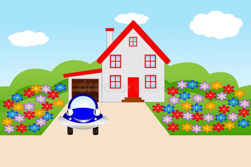 Beautiful House with a Flowering Garden Stock Vector - Illustration of ...