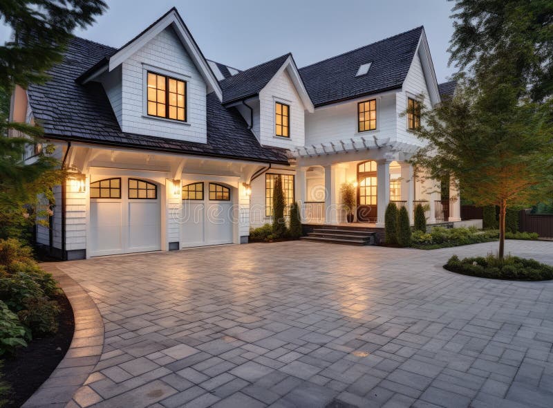 Beautiful House Front with Driveway Stock Image - Image of property ...