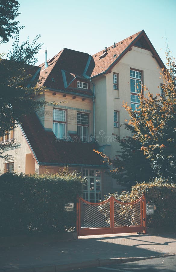 Beautiful House with a Garden in the Morning Stock Photo - Image of ...