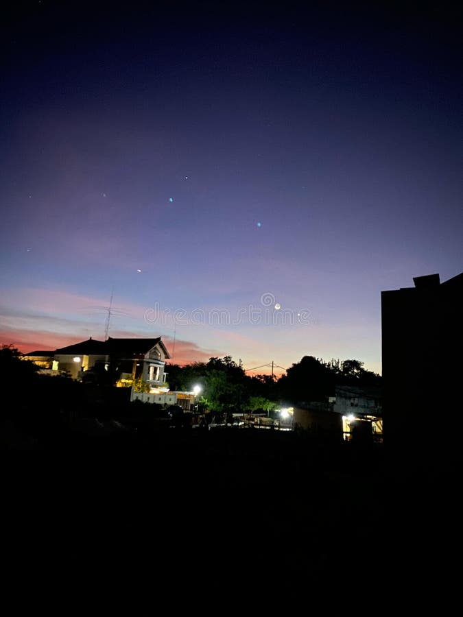 Beautiful House at Night with Moonlight and Stars Stock Image - Image ...