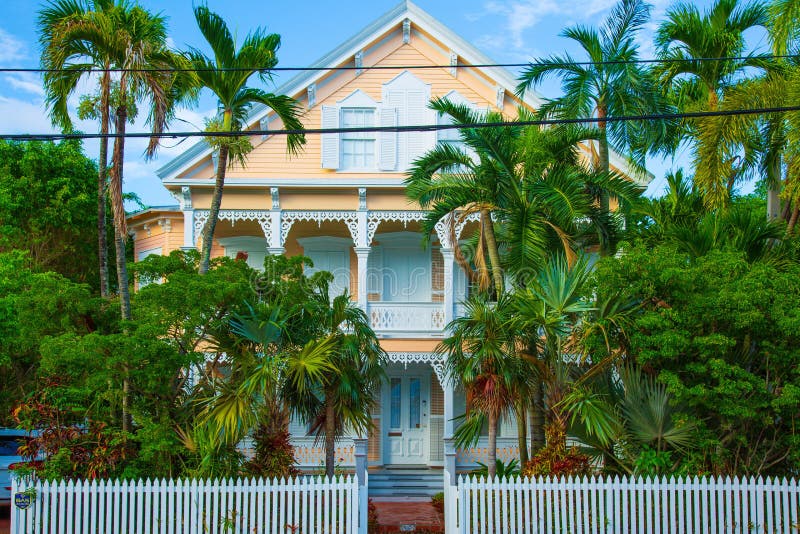 Beautiful House with Palm Trees in Front Stock Photo - Image of ...