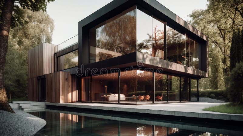 Beautiful Houses of Modern Architecture. Generative AI Stock ...