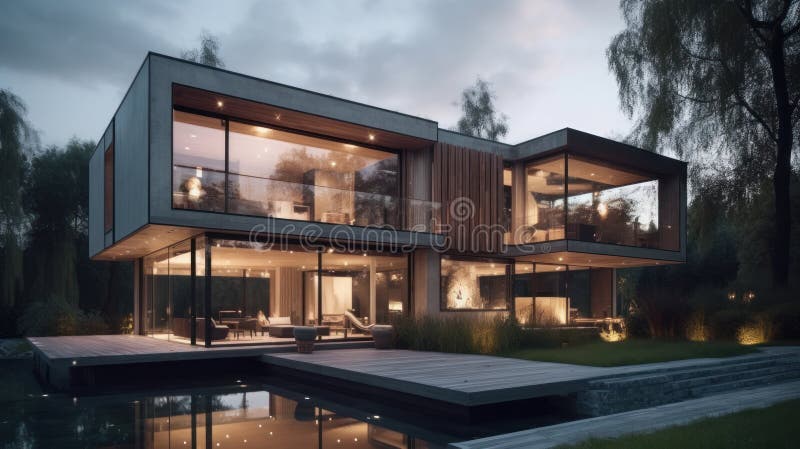 Beautiful Houses of Modern Architecture. Generative AI Stock ...