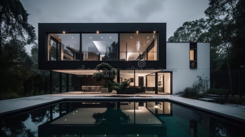 Beautiful Houses of Modern Architecture. Generative AI Stock ...