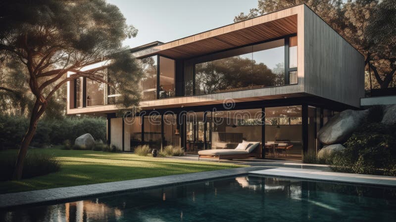 Beautiful Houses of Modern Architecture. Generative AI Stock ...