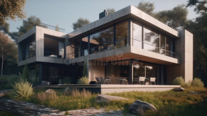 Beautiful Houses of Modern Architecture. Generative AI Stock Photo ...