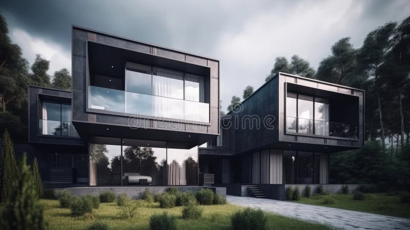 Beautiful Houses of Modern Architecture. Generative AI Stock ...