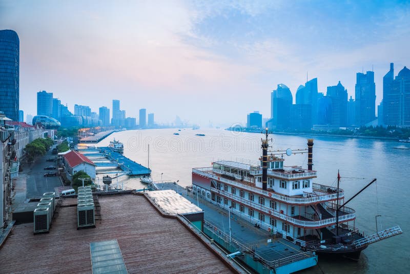 Beautiful Huangpu River at Dawn Stock Image - Image of tourism, holiday ...