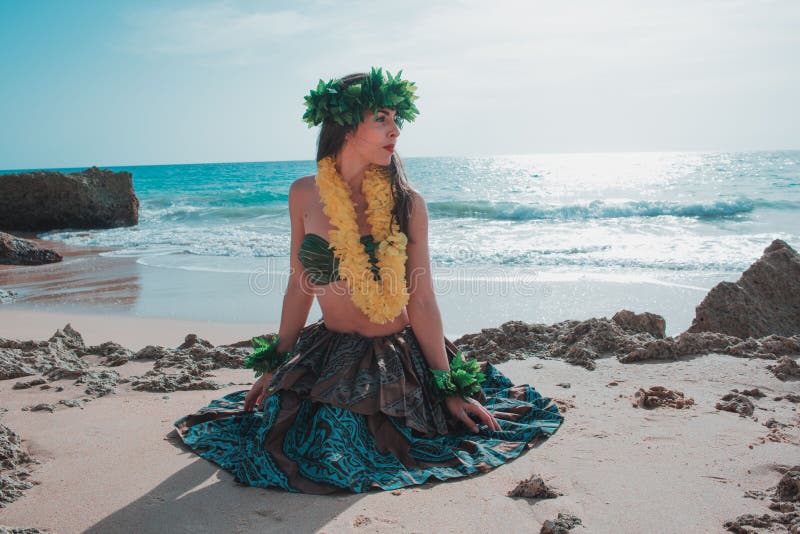 Hula Dancer Woman on the Beach Stock Photo - Image of young, lady ...