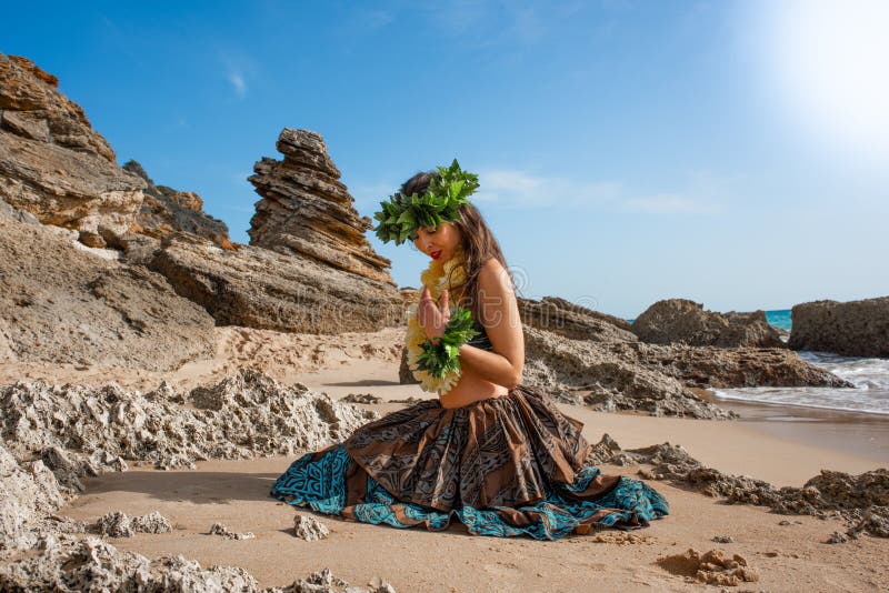 Hula Dancer Woman on the Beach Stock Image - Image of beauty, adult ...