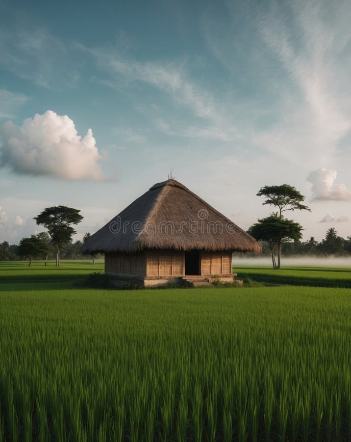 Beautiful Hut in the Middle of a Rice Field. Stock Image - Image of ...
