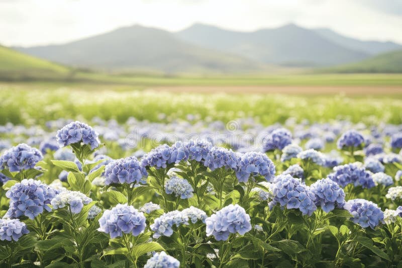 Beautiful Hydrangea Field in Summer Stock Illustration - Illustration ...