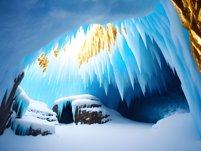 Beautiful Ice Cave and Gold , Ai Generated Stock Illustration ...