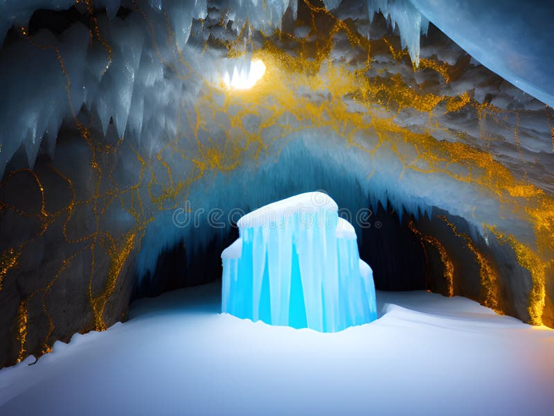 Beautiful Ice Cave and Gold , Ai Generated Stock Illustration ...