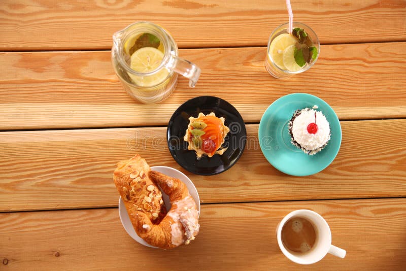 Beautiful Ice Cream and Drinks on the Wooden Table Stock Image - Image ...