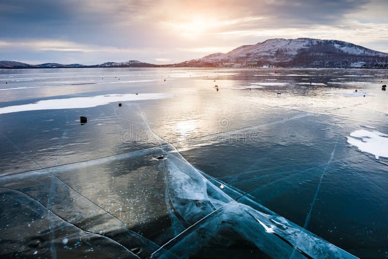 Beautiful Ice on the Lake at Sunset Stock Image - Image of hoar ...