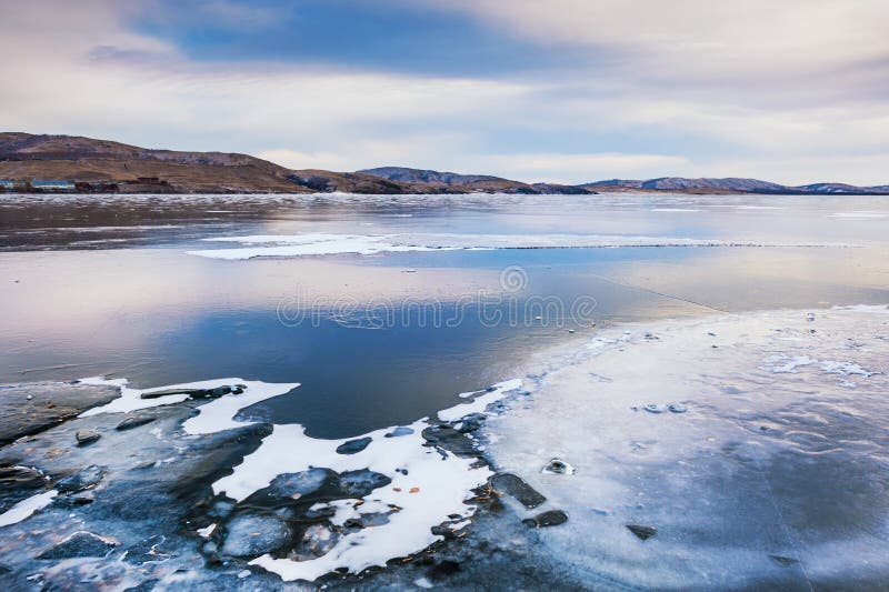 Beautiful Ice on the Lake at Sunset Stock Image - Image of outdoor ...
