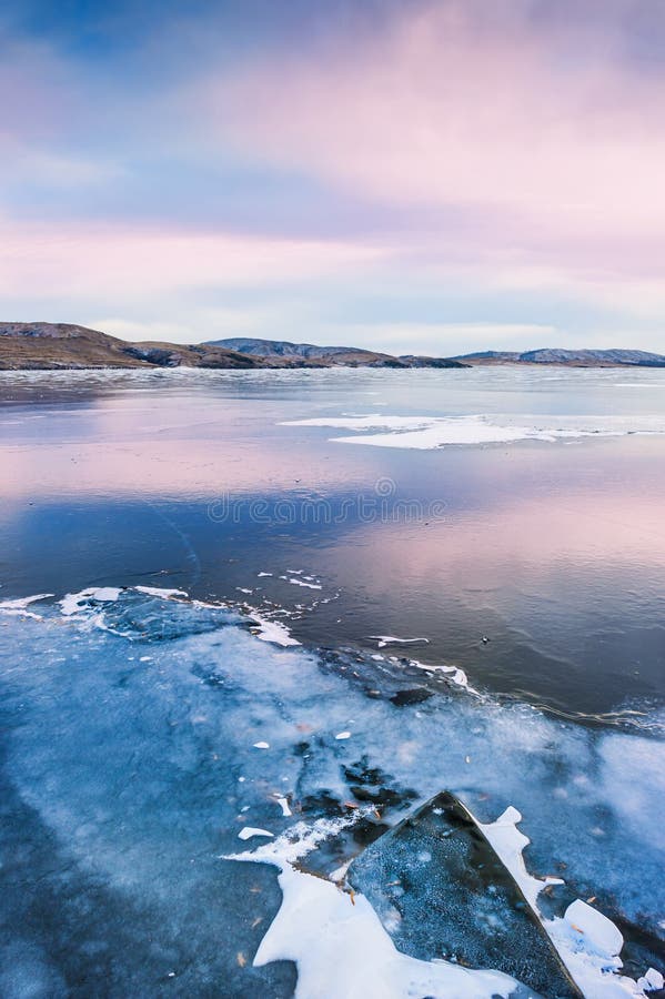 Beautiful Ice on the Lake at Sunset Stock Image - Image of clear ...