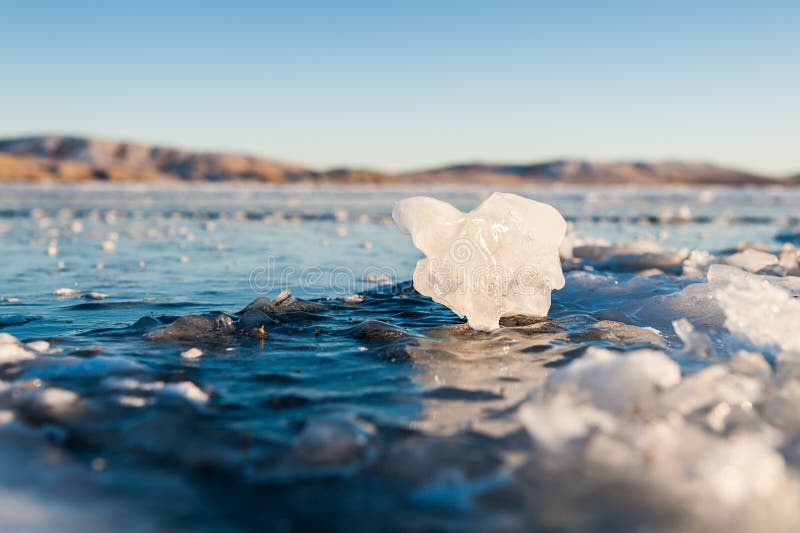 Beautiful Ice on the Lake at Sunset Stock Photo - Image of morning ...