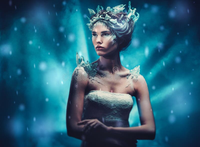 Beautiful Ice Queen in a Falling Snow Stock Image - Image of model ...