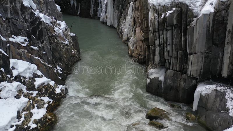 Gorgeous River between Cliffs with Big Rocks in it, Aerial Footage in ...