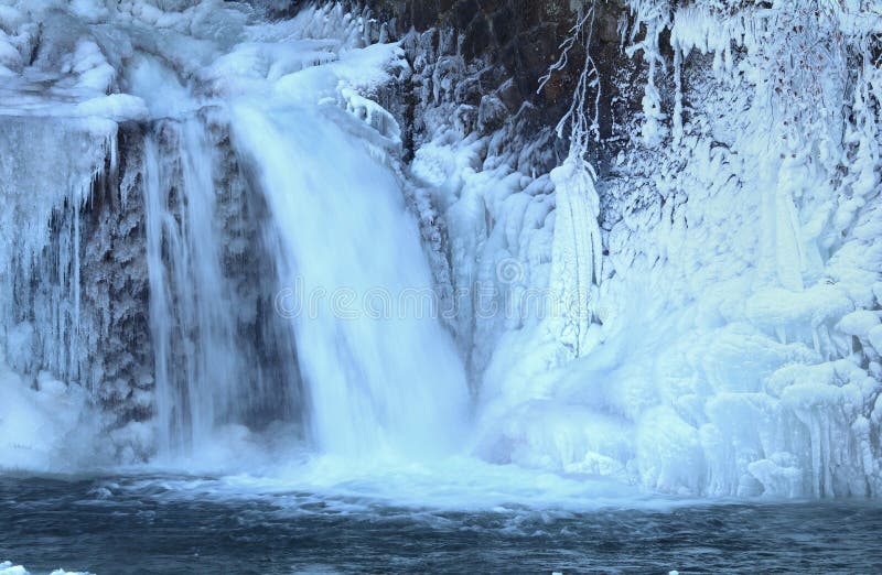 Beautiful Icefall on River during Winter Stock Image - Image of ...